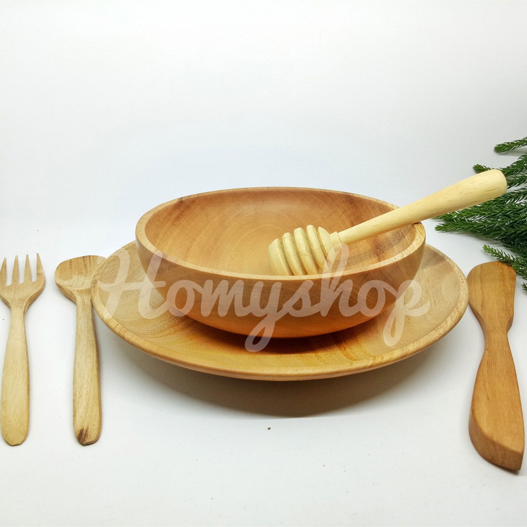 Jual 1 Set Piring Kayu Mahoni Wooden Plate Food Grade - Peralatan Makan ...