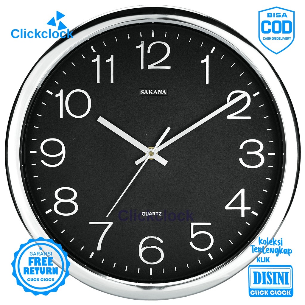Jual Jam Dinding Quartz Minimalis Hitam Silver Sakana 780 Besar ...