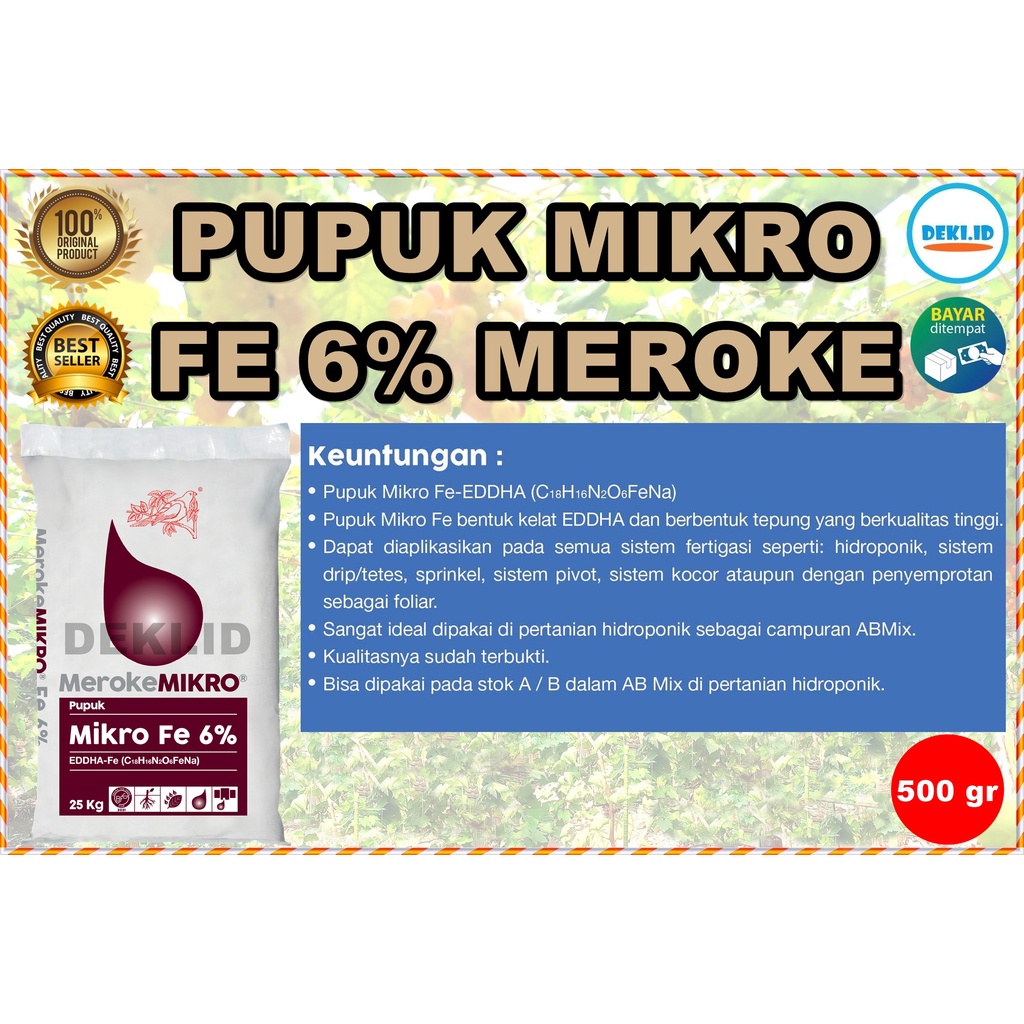Jual Pupuk Mikro FE 6% EDDHA Meroke 500 Gram Kemasan Pabrik Hidroponik ...