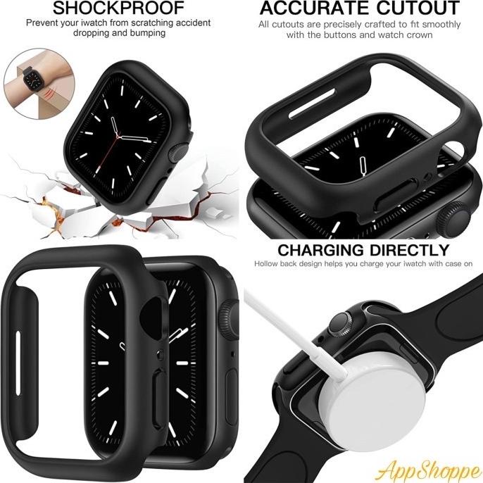 Jual Apple Watch Silicone Strap + Case Series 7 Black Beauty Band Combo ...