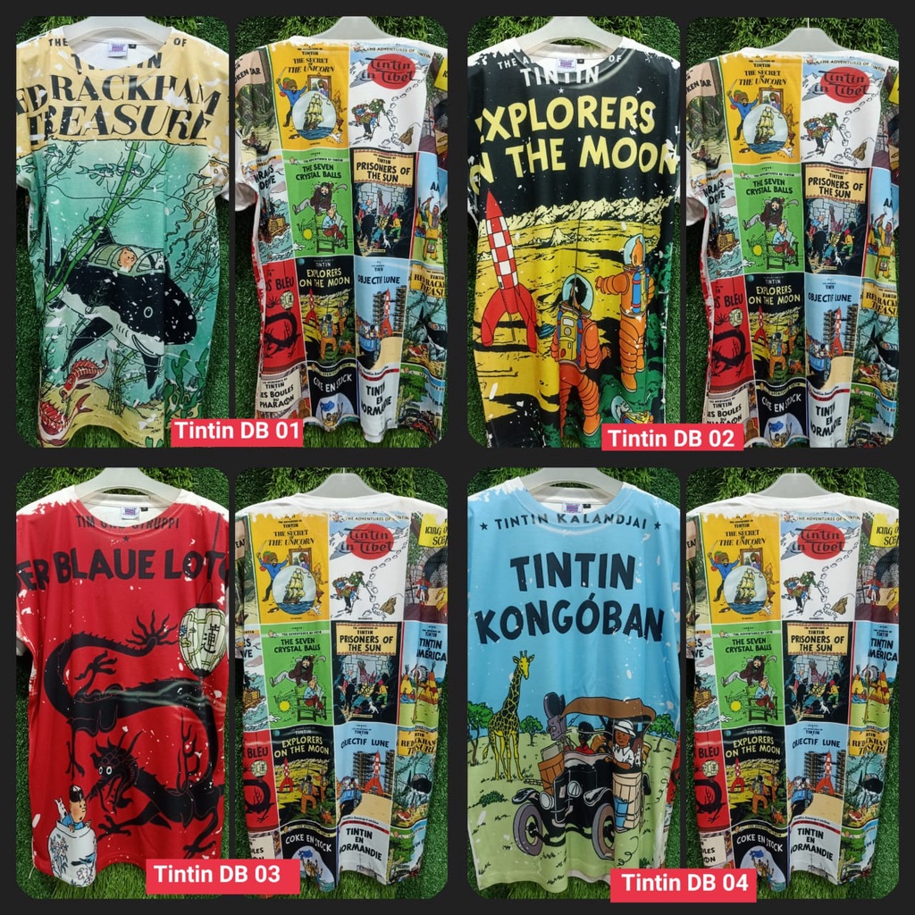 Jual KAOS TIN TIN FULL PRINT BOLAK BALIK DB, Tintin cover series 01-04 ...