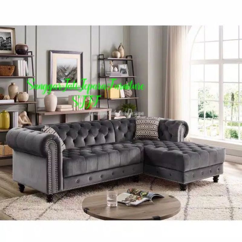 Jual sofa minimalis chesterfield L bagus | Shopee Indonesia