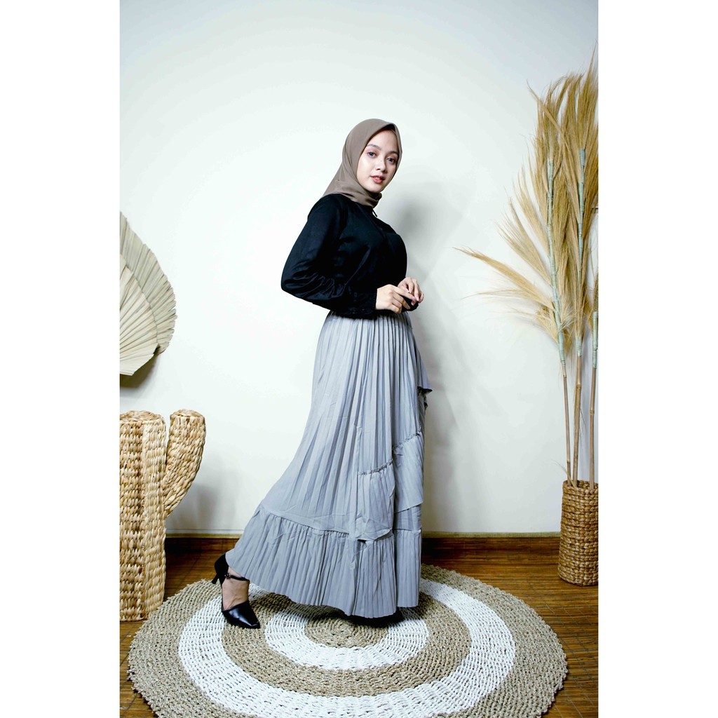 Jual ROK PLISKET MEDINA PREMIUM PRISKET PANJANG PLEAT SKIRT POLOS | Shopee Indonesia