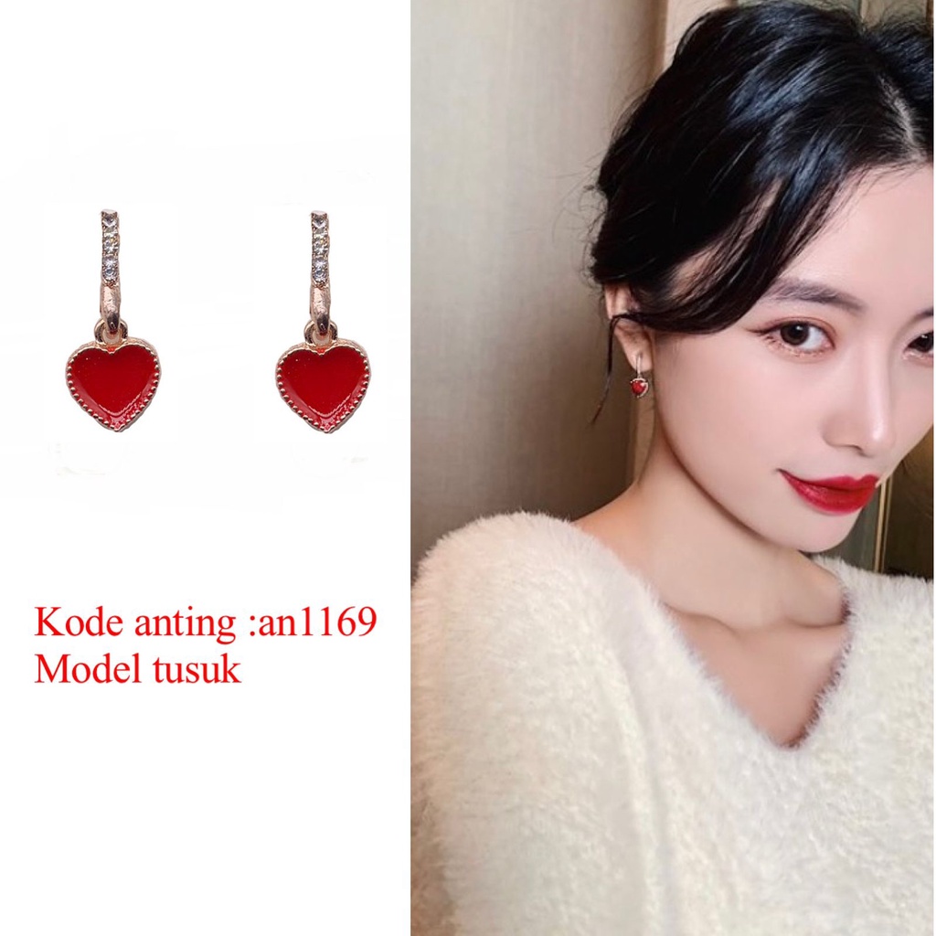 Jual AN1169 Anting anting earrings earring Red Love hati cinta warna ...