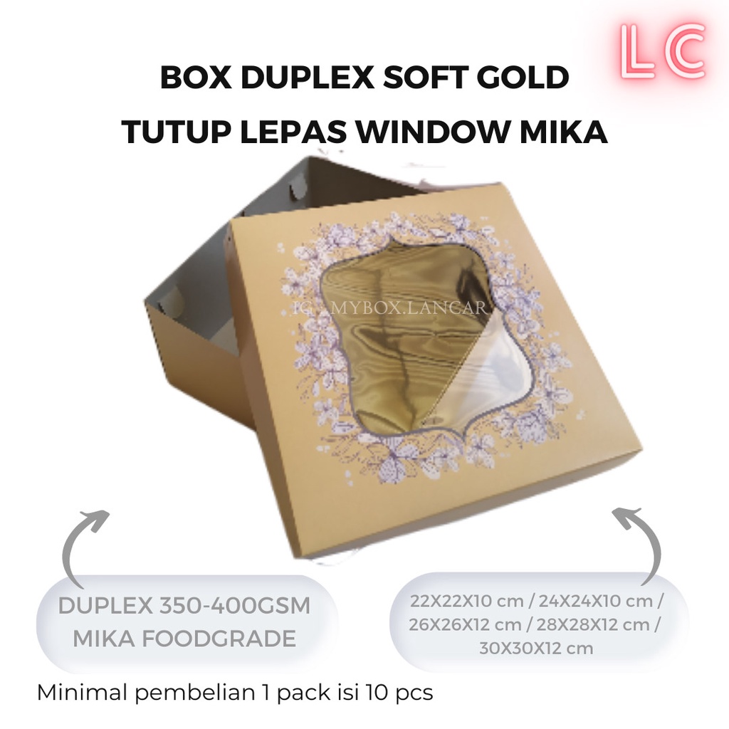 Jual (10 LEMBAR) BOX KUE SOFT GOLD WINDOW MIKA 30 X 30 X 12 CM, DUS DOS ...