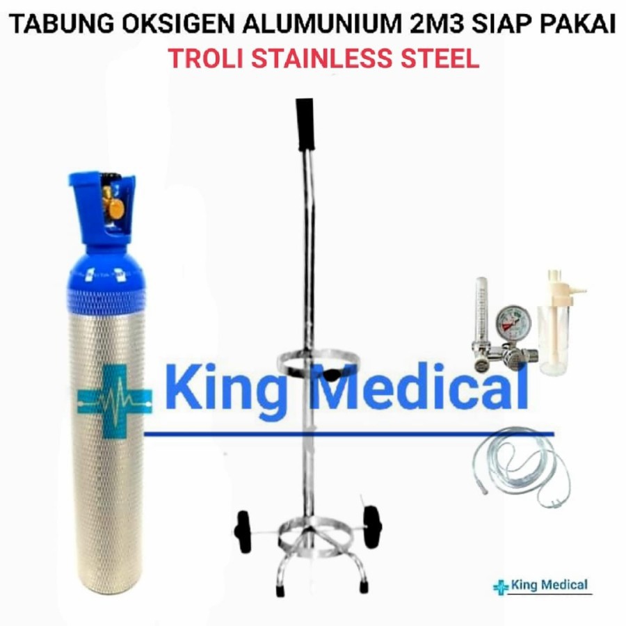 Jual Tabung Oksigen Alumunium 2m3 + Regulator + Nasal + Troli Stainless ...