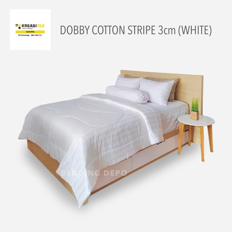 Jual Bahan Kain Sprei Hotel Dobby Stripe Horizontal 3cm White / Putih ...