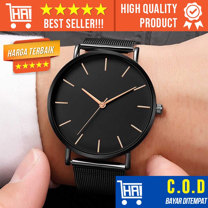 Jual JAM TANGAN PRIA RELOGIO ANALOG HITAM POLOS KASUAL FORMAL STAINLESS ...