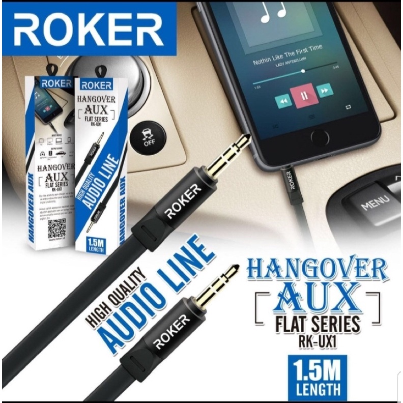 Jual KABEL AUX ROKER HANGOVER FLAT 1.5M | Shopee Indonesia