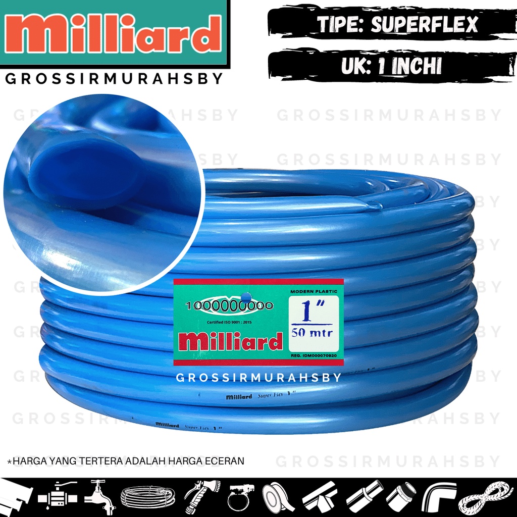 Jual SELANG AIR MILLIARD SUPERFLEX 1 INCHI ( HARGA PERMETER ) METALIK | Shopee Indonesia