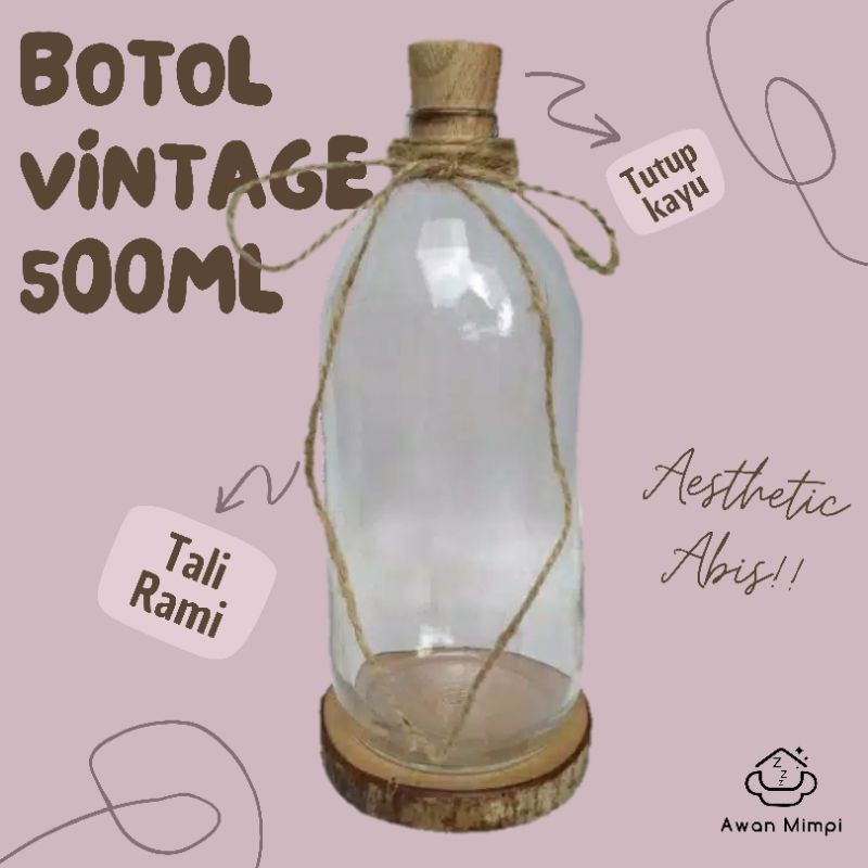 Jual Botol kaca tutup kayu 500ml/ Botol kaca 500ml/ Botol kaca vintage ...