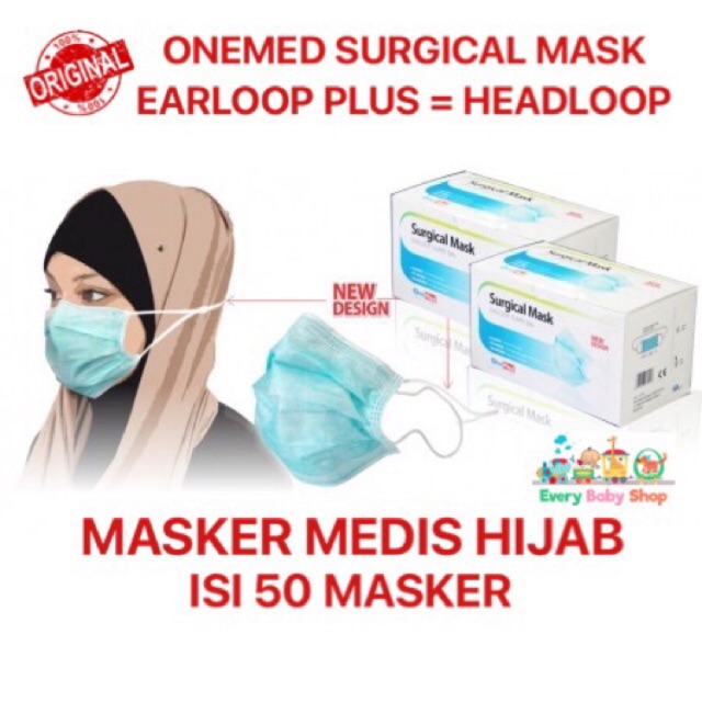 Jual ONEMED MASKER MEDIS JILBAB HIJAB 3ply Box isi 50 SURGICAL MASK ...