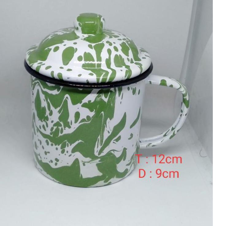 Jual Gelas Mug Cangkir 12 14 16cm tinggi berikut tutup enamel kaleng ...
