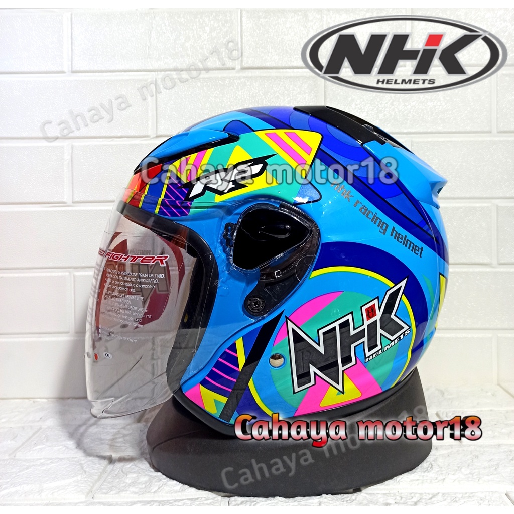 Jual Helm Nhk R6 Motif Pigment blue Fluorecent Flo biru | Shopee Indonesia