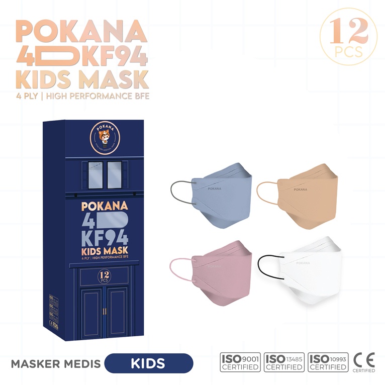 Jual POKANA 4D KF94 KIDS Earloop Medical Face Mask - Color Series SMALL ...