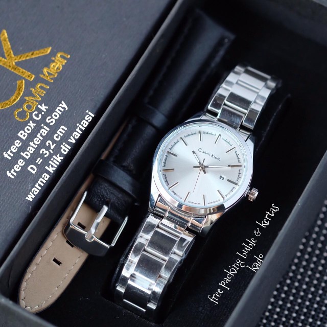 Jual JAM TANGAN WANITA DATE RANTAI KECIL FREE STRAP KULIT DIAMETER 3,2 ...