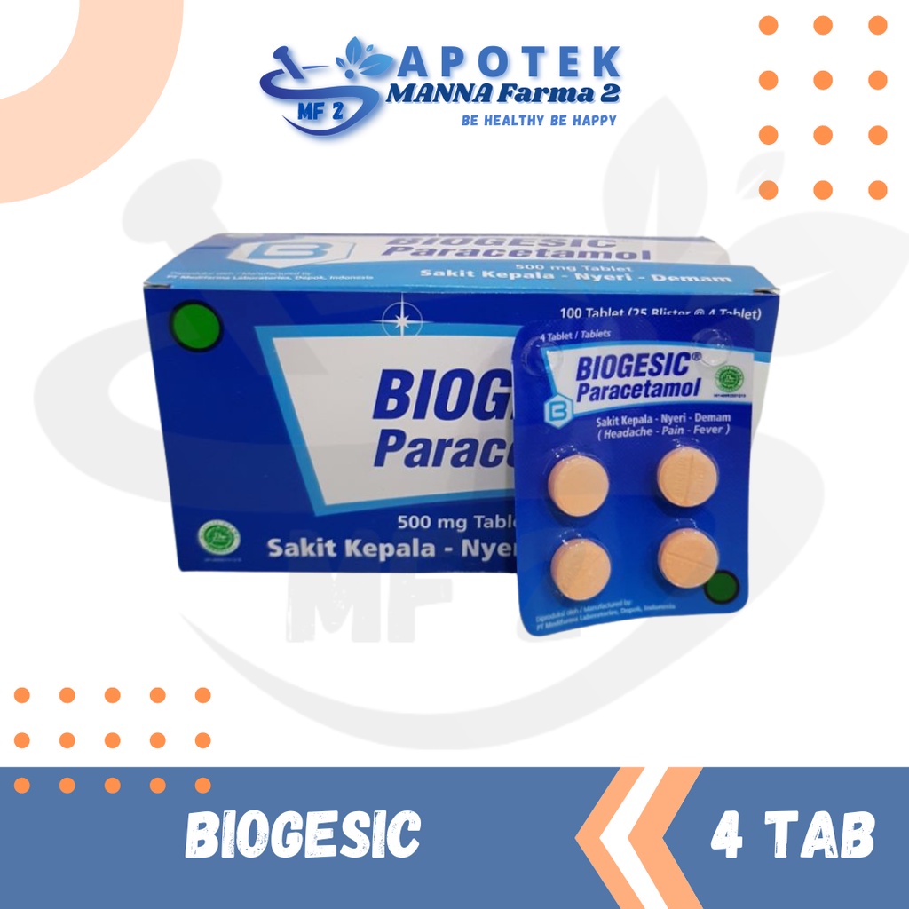 Jual BIOGESIC TABLET (PARACETAMOL 500 MG) PER STRIP @4 TABLET | Shopee ...