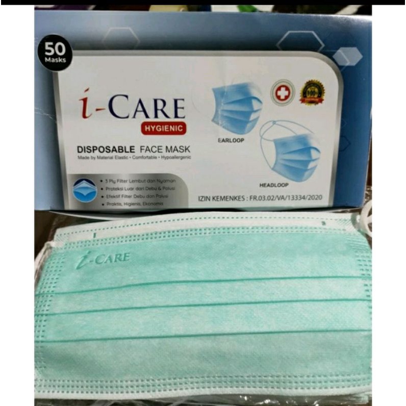 Jual Masker earloop 3ply Tebal Kualitas Premium Emboss icare i-care ...