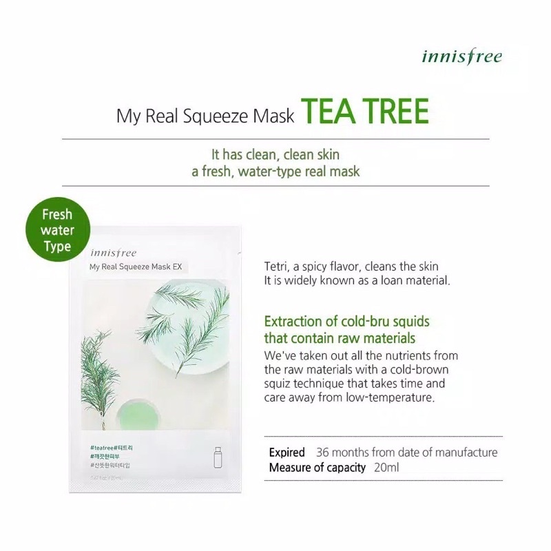 Jual Innisfree Masker Wajah Muka My Real Squeeze Mask Sheet Face 18 Type IF001 | Shopee Indonesia