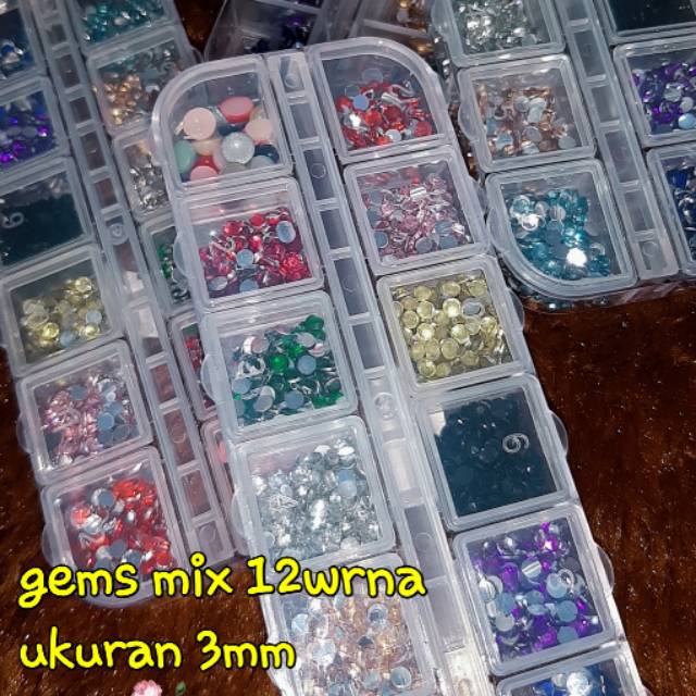Jual gems mix 12 warna 3mm | Shopee Indonesia