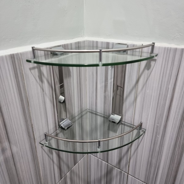 Jual Rak Kaca Siku Sudut Kamar Mandi Desain Lis Stenlis | Shopee Indonesia