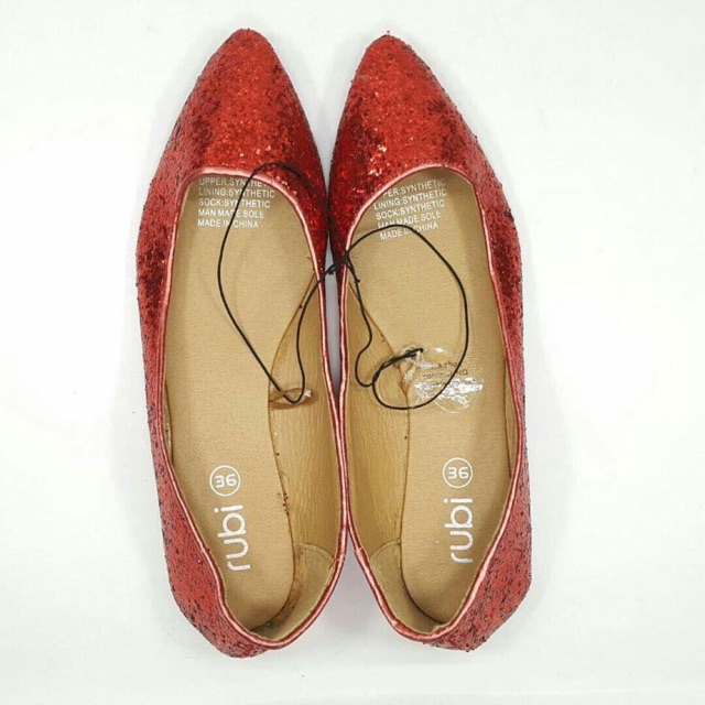 Jual RUBI flat shoes red glitter original sale murah banget | Shopee ...