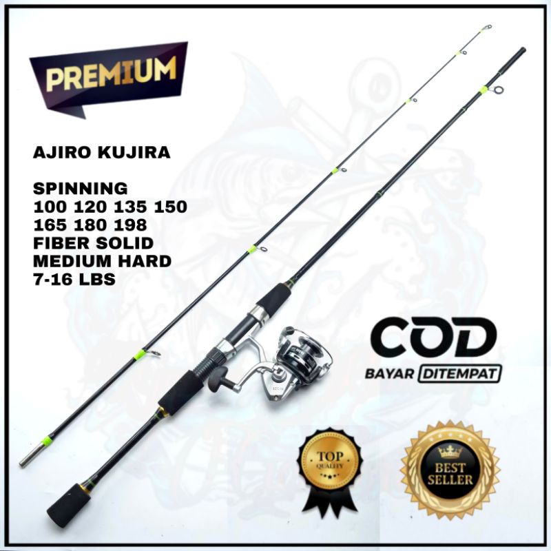 Jual satu set joran pancing spinning fiber solid murah kuat ajiro kujira 100 120 135 150 165 180 ...