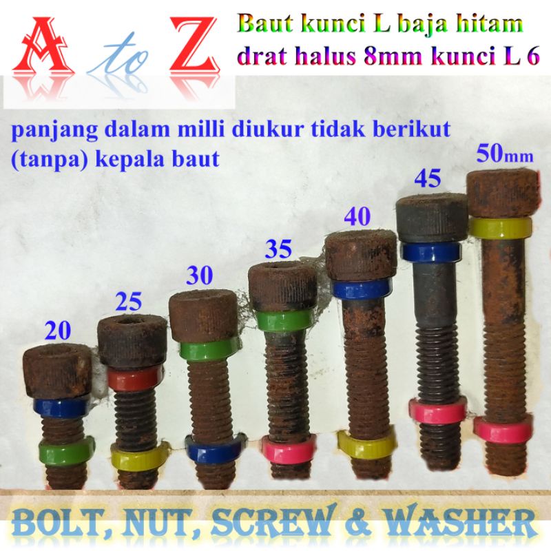 Jual baut kunci L baja 8 x 40 mm drat halus | Shopee Indonesia