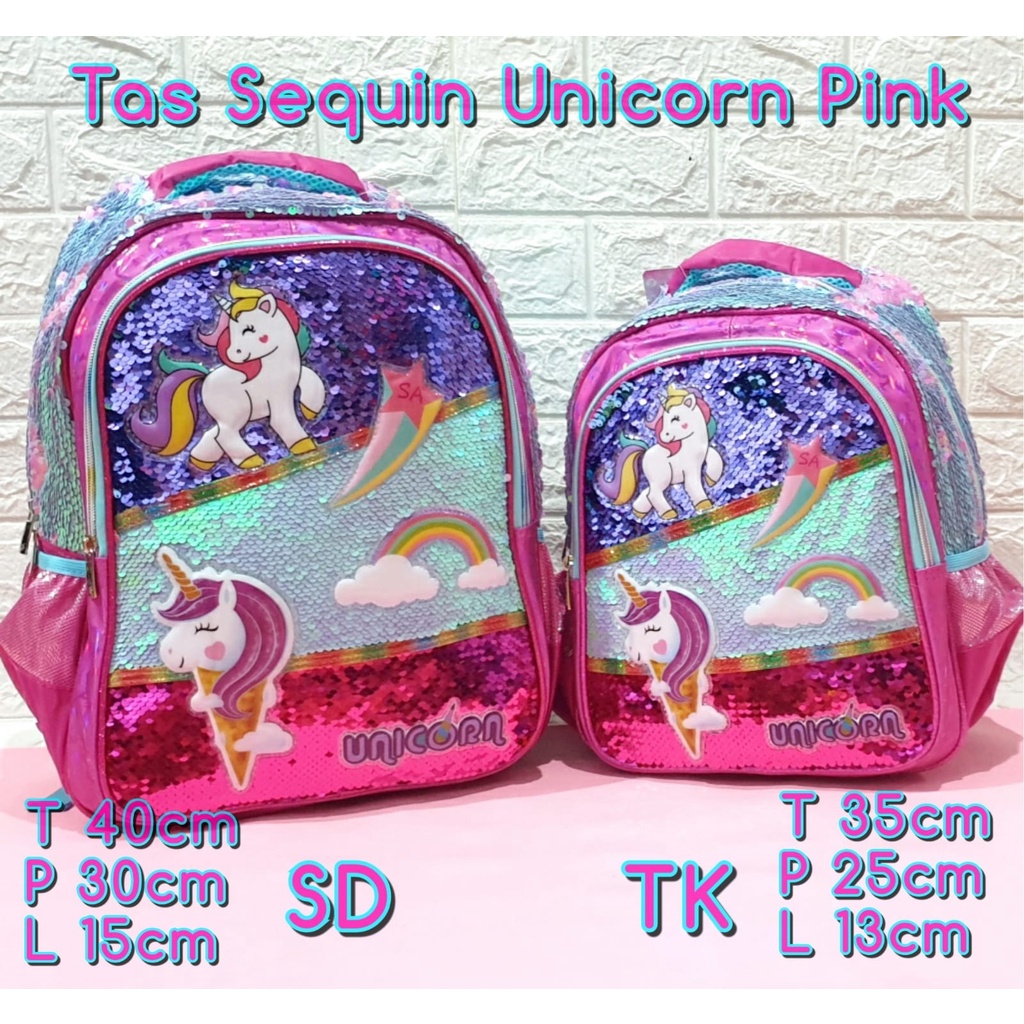 Jual Tas Sekolah Anak TK dan SD Model Sequin Usap Gambar Unicorn LOL ...