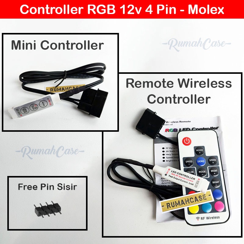 Jual Controller LED Strip RGB 4 Pin 12v for PC Molex Mini Remote ...
