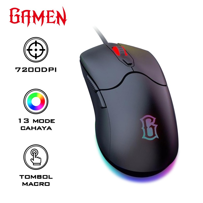 Jual GAMEN Gaming Mouse Macro Wired GM200 RGB Light 7200 DPI | Shopee ...