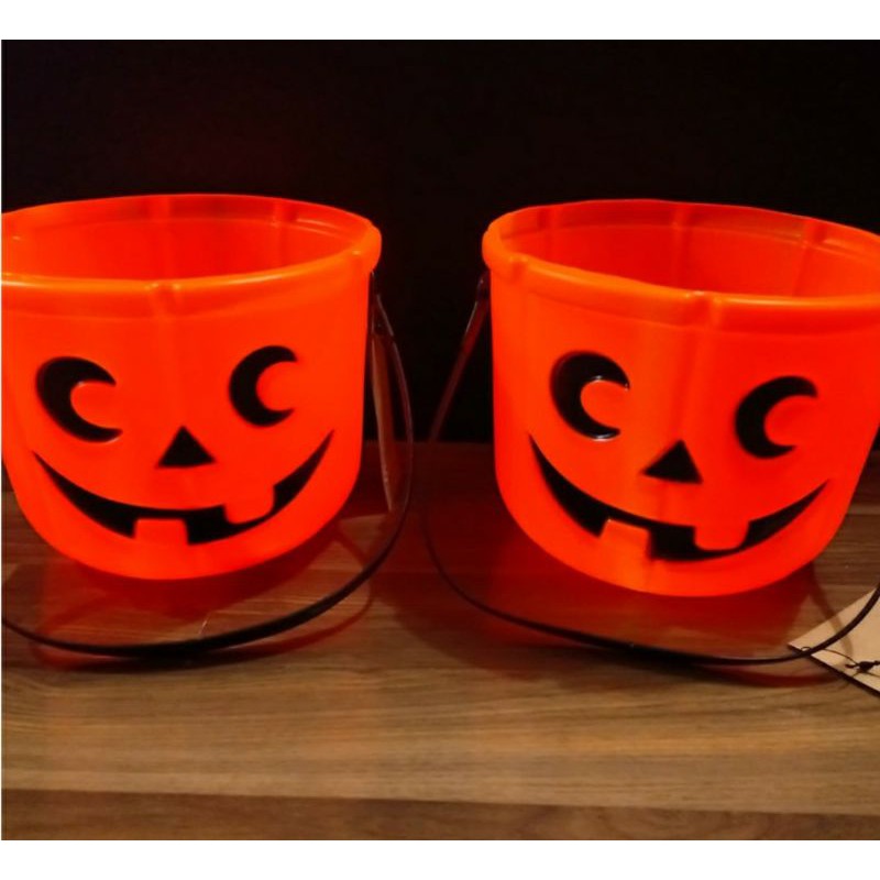Jual Halloween Bucket Pumpkin White Ghost Black Cat Pail Ember Tas ...