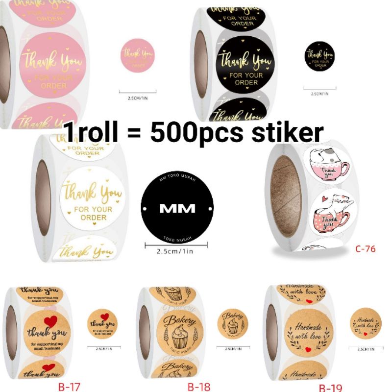 Jual isi 1roll 500pcs stiker thank you / stiker tq / stiker box ...