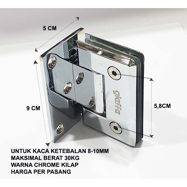 Jual Engsel Pintu Kaca / Shower Hinges untuk Kaca ke Tembok Gieffe ...