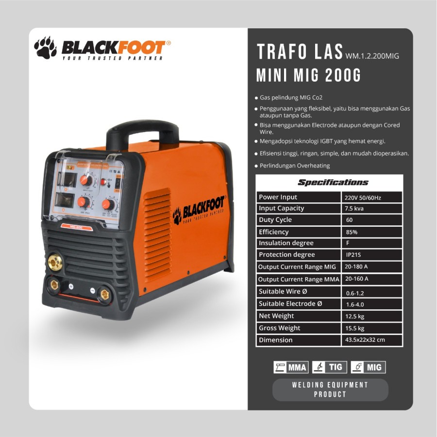 Jual Trafo Las MIG 200 G MIG200G Mig 200G Blackfoot IGBT Gas/No Gas ...
