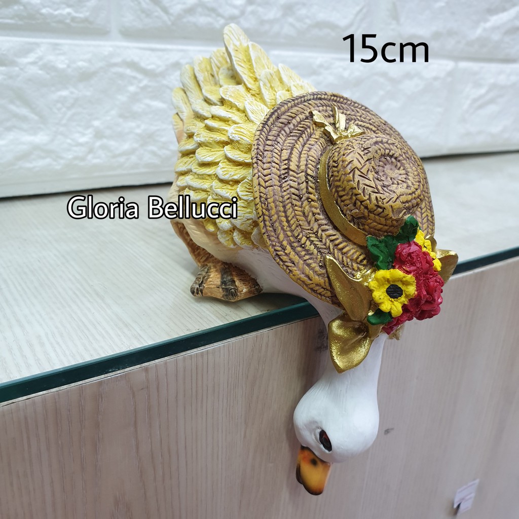 Jual patung pajangan miniatur bebek topi cream putih tepi pinggir ...