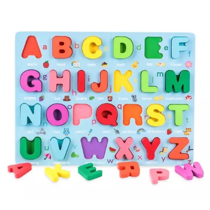 Jual Mainan Edukasi Puzzle Kayu Timbul BIRU Alphabet / Angka Tebal ...