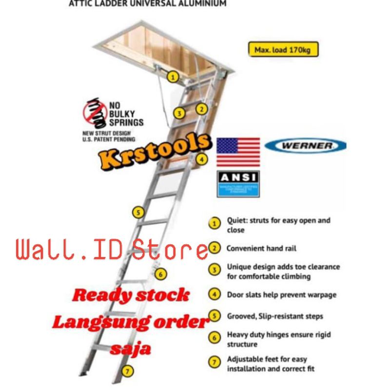 Jual Tangga Loteng/Atap Lipat Aluminium Werner Made in USA Original 100 ...