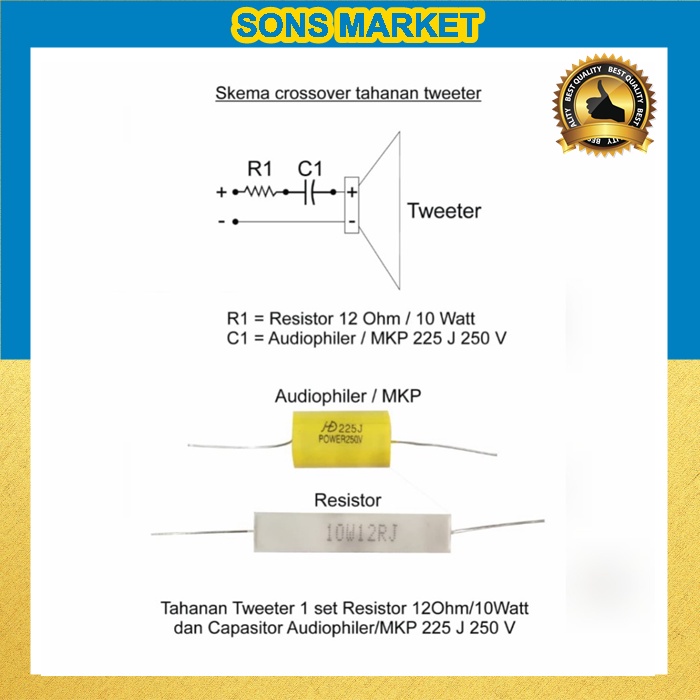 Jual TAHANAN TWEETER 1 SET Resistor 10W12RJ dan Capasitor Audiophiler ...