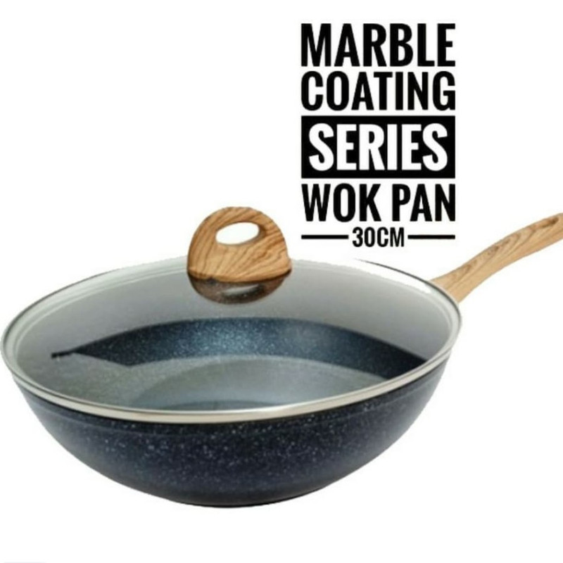 Jual yoshikawa MT30 TP frywok marble 30 cm + Tutup 30cm fry wok pan anti lengket | Shopee Indonesia