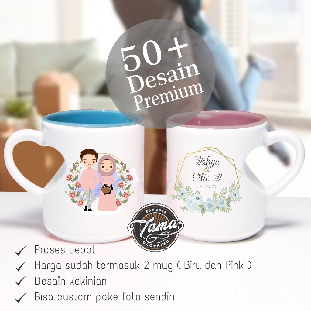Jual Mug Couple Hati Warna //desain eksklusif bisa custom tulisan dan ...