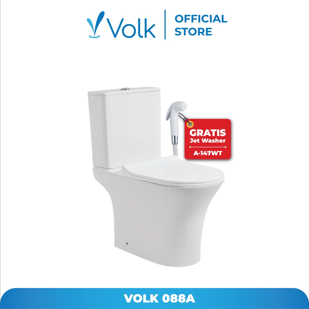 Jual VOLK 088R TWO PIECE TOILET WHITE + Packing kayu + Jet Washer V147 White | Shopee Indonesia