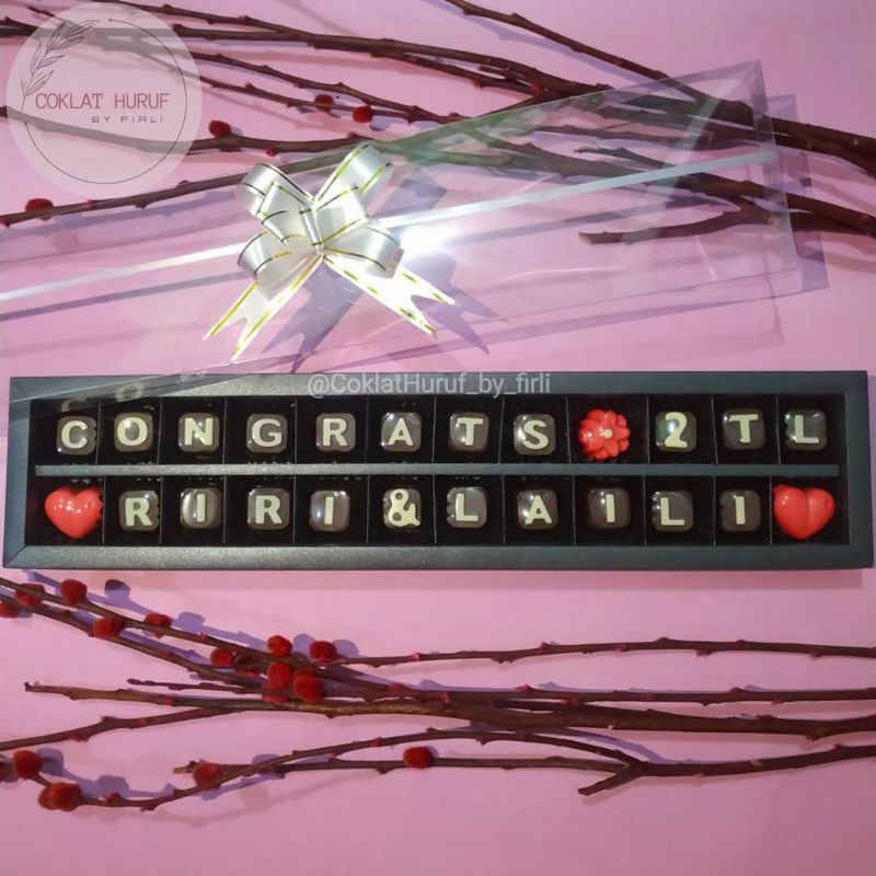 Jual Coklat Gift Box / Coklat Huruf Praline Hadiah Kado Ucapan (2 Baris ...
