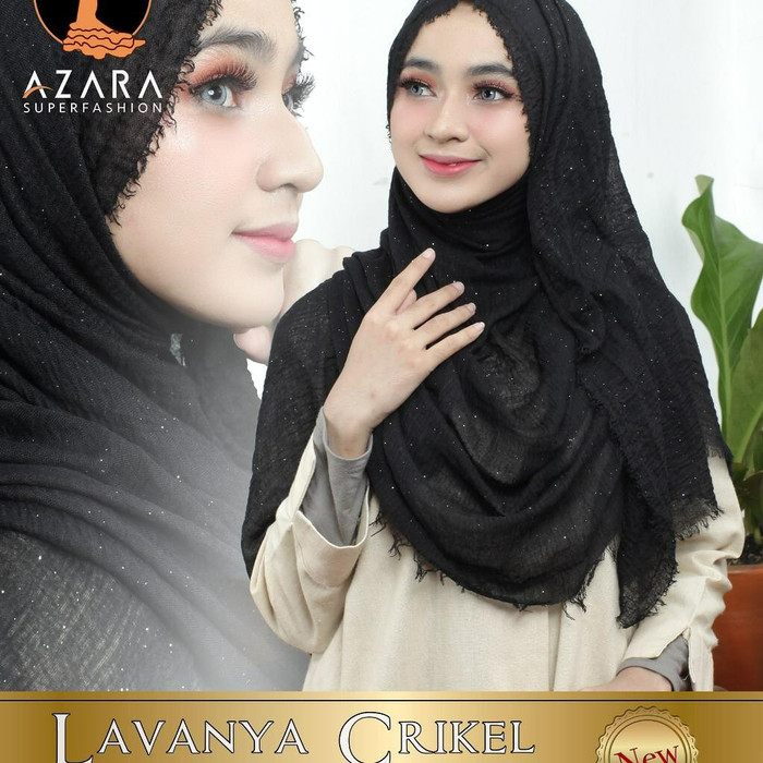 Jual jilbab hijab pashmina crinkle shawl glitter khusus hitam azara ...