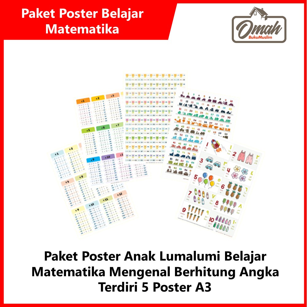 Jual Paket Poster Edukasi Belajar Matematika Mengenal Angka, Perkalian ...