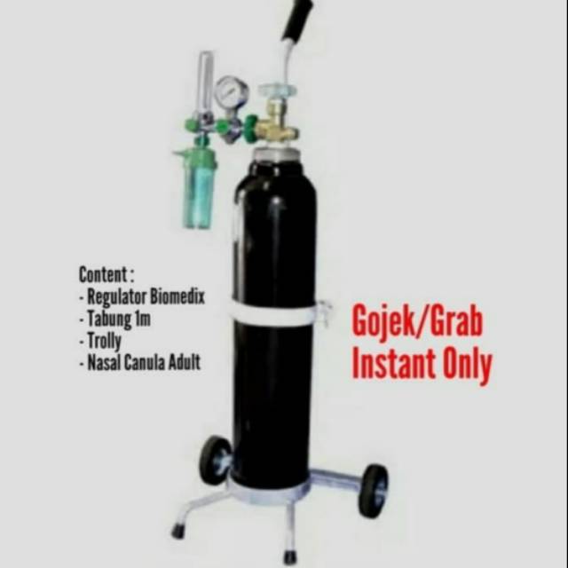 Jual Tabung Oksigen 2M3 1 set Tabung +Regulator troli + selang nasal | Shopee Indonesia