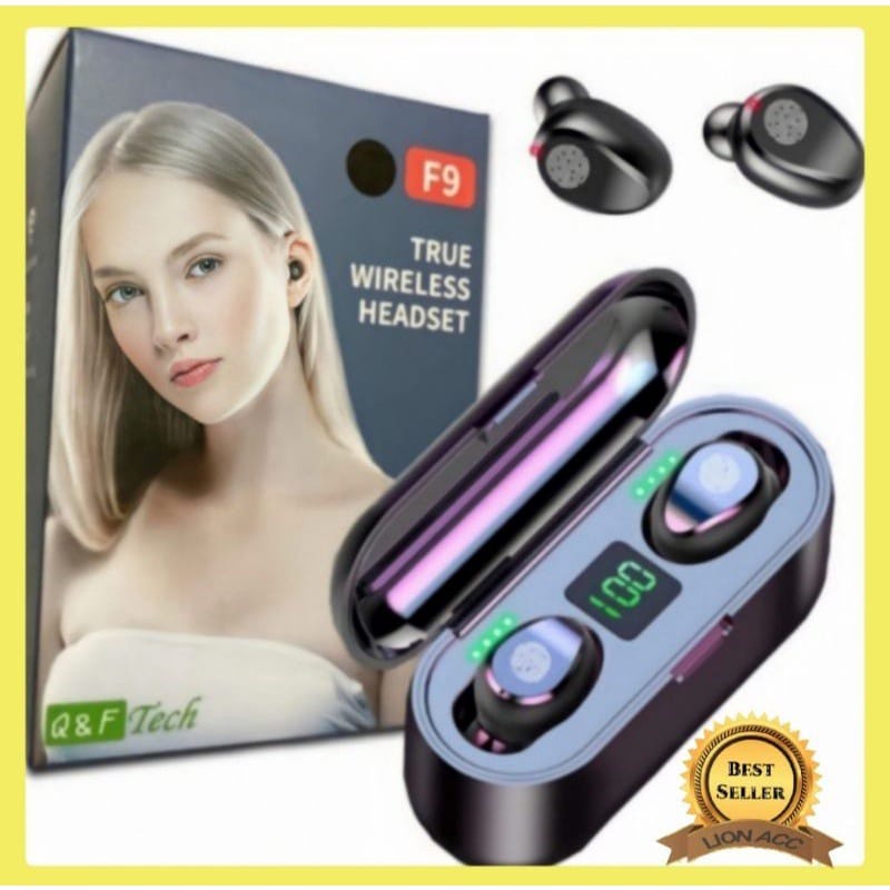 Jual Headset Bluetooth TWS F9-5 LED Smart Display with Powerbank | Shopee Indonesia