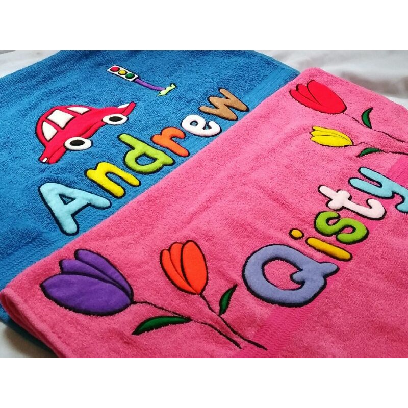 Jual CUSTOM Handuk Anak Bordir Nama Tulisan Karakter Animasi Flanel ...