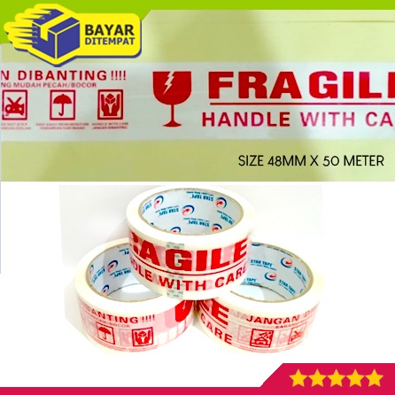Jual Lakban Selotip Isolasi FRAGILE JANGAN DIBANTING (48mm x 50 Meter ...