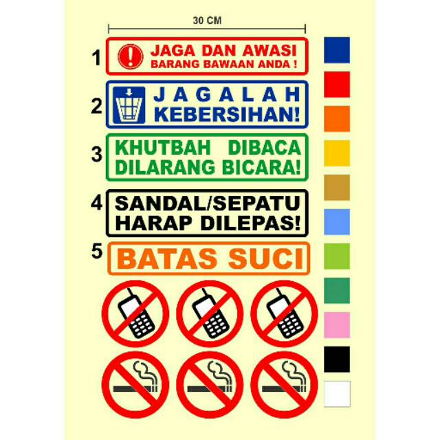 Jual Sticker Cutting Sticker Signage - Tanda Peringatan di Mesjid ...